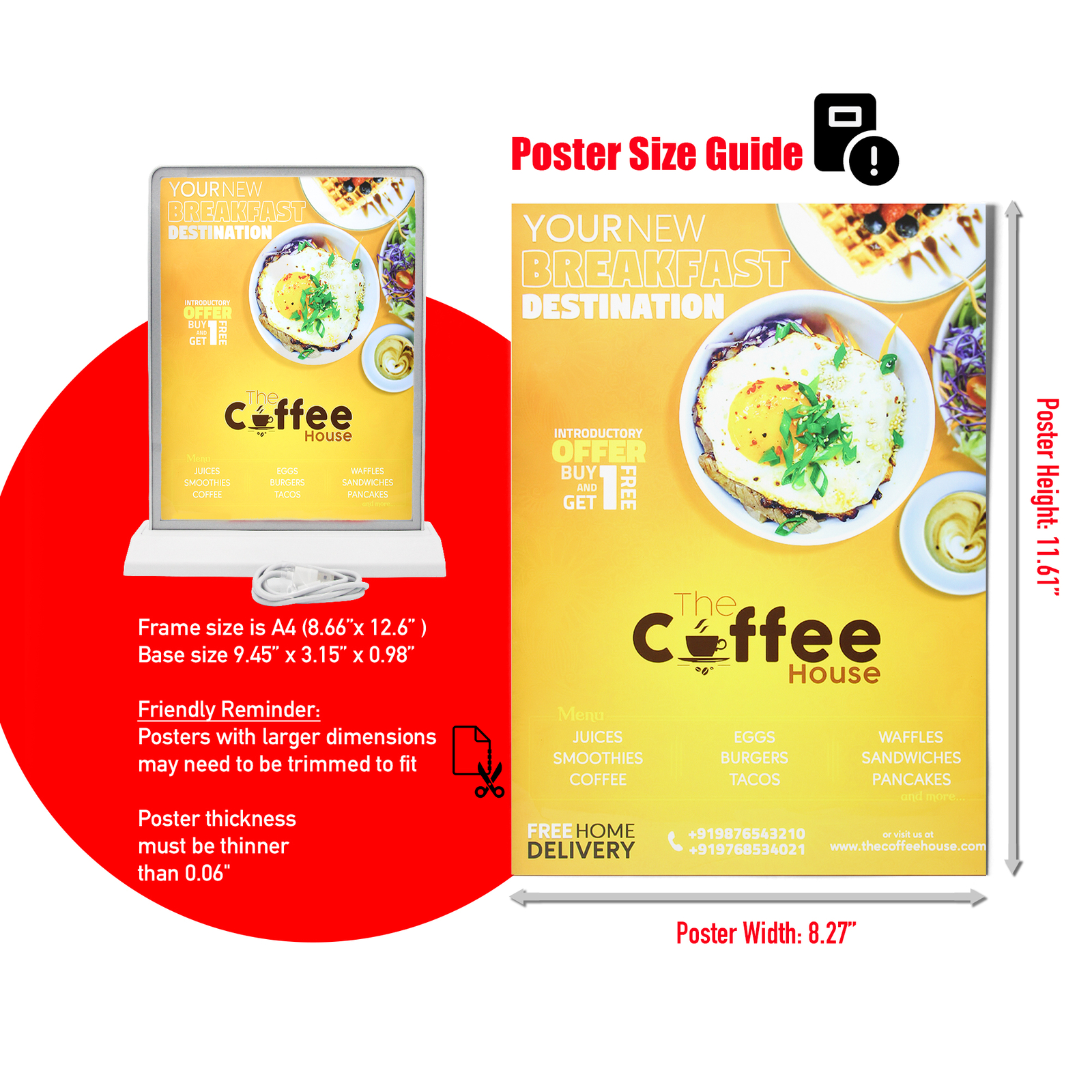 Standing Frame LED Display Board Restaurant Menu Sign Poster Stand Sign ...