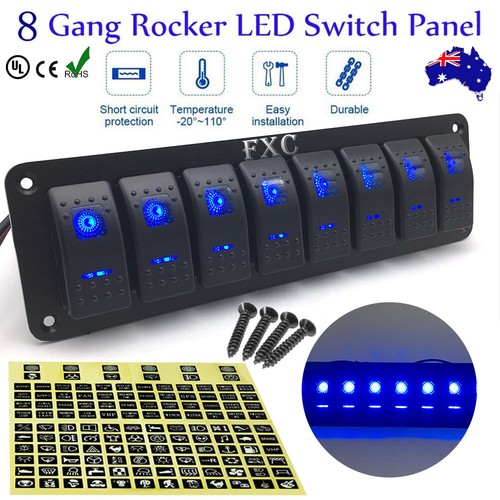 Waterproof 8 Gang Rocker Switch Panel Circuit Breaker 12V-24V Car Boat ...