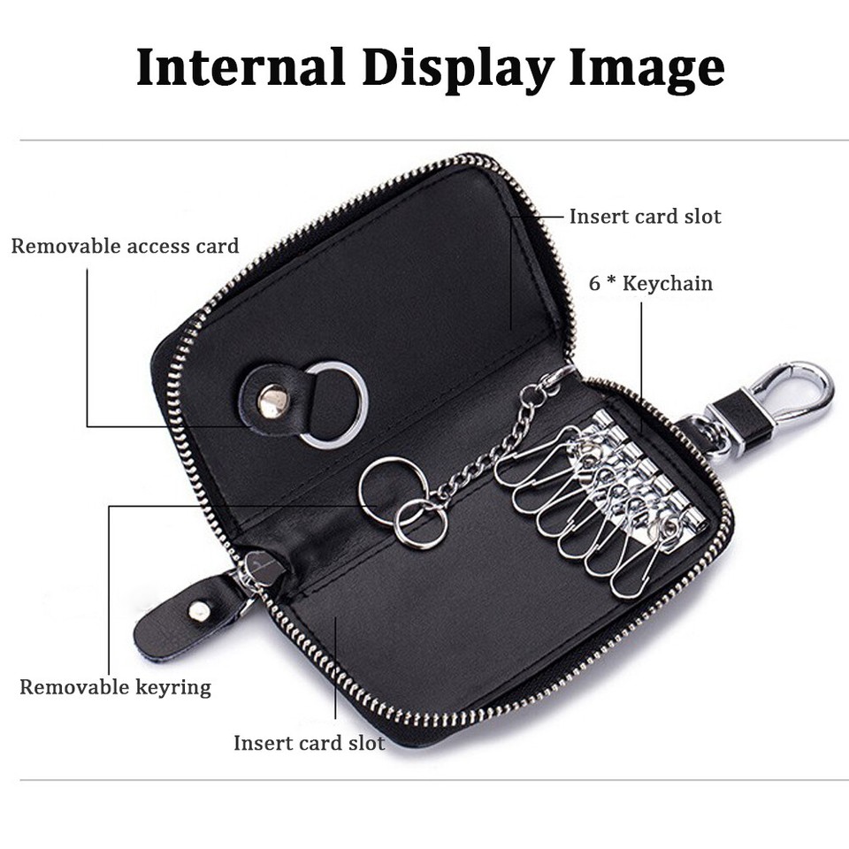 Men Leather Key Holder Organizer Zipper Wallet Case Keychain Pouch Bag ...