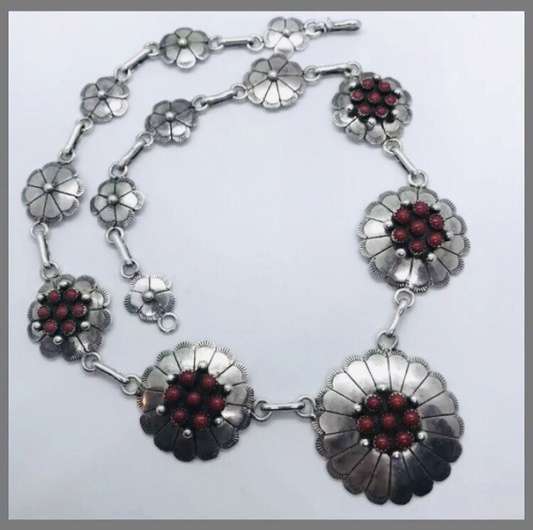 Native American Hall Benson Boyd Navajo Sterling Silver Coral Necklace ...