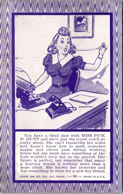 Saucy Humor Miss Pick N Hunt Exhibit Supply Arcade Card 1941 Postcard ...