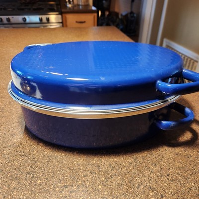 Roasting Pan With Lid & Rack ‘Goose Roaster’ Enamel Coated Steel Cobalt ...