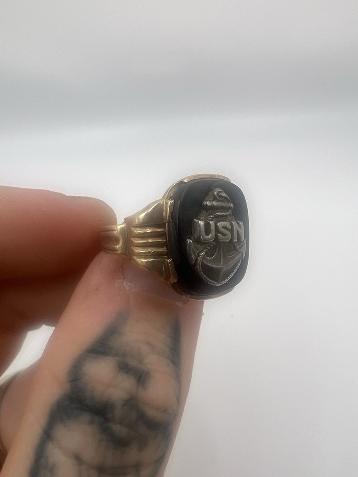 WW2 Vintage US NAVY Signet Ring 10KT Gold With Black Onyx Anchor Signet ...