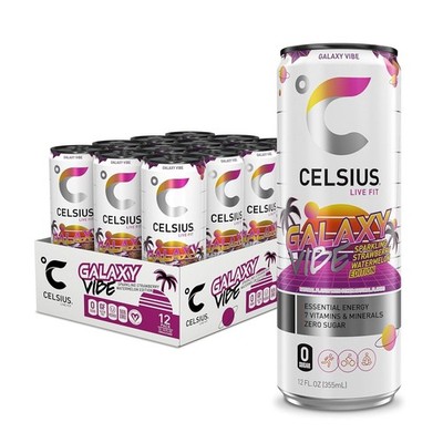CELSIUS GALAXY VIBE Sparkling Strawberry Watermelon, Sugar Free Energy ...