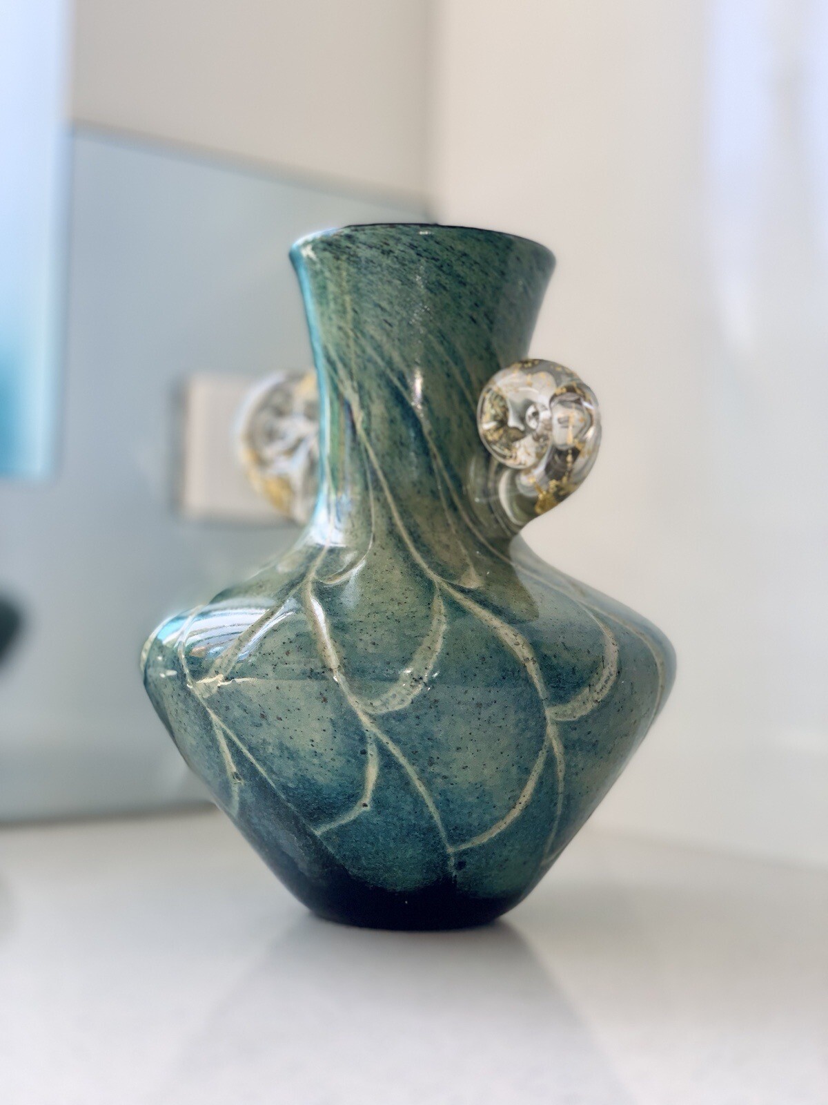 Japanese Studio Art Glass Heavy Vase with Gold Flake Design. | eBay