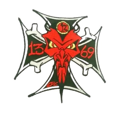Iron Cross Devil & Crossbones Emroidered Iron On Sew On Patch Lucky 13 ...