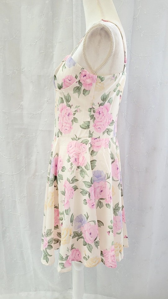 NWT Pink Ripple Corset Bustier Pastel Floral Mini Skater Dress ...