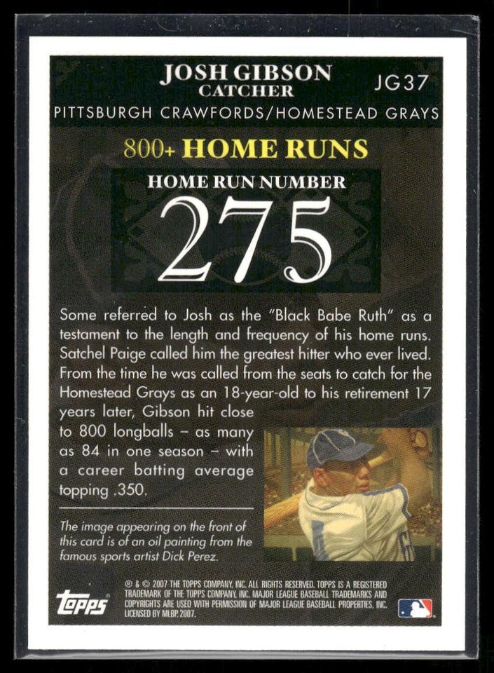 Josh Gibson 2007 Topps #JG37 Josh Gibson Home Run History | eBay