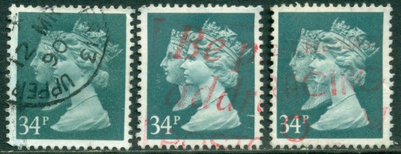 GREAT BRITAIN SG-1473, SCOTT # MH197 MACHIN, USED, 3 STAMPS, GREAT ...