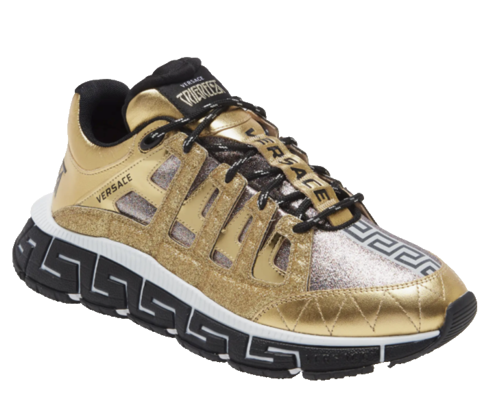 $1125 Men's Versace Trigreca Gold Glitter Sneakers DSU80941A02748 6Y090 ...