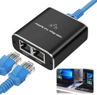 RJ45 Ethernet Splitter 1 to 2 1000Mbps Internet Switch Gigabit Lan ...