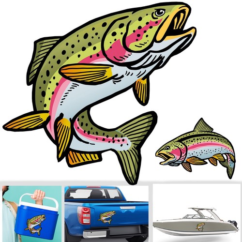 Rainbow Trout Fish Sticker Cooler Laptop Boat Car Vehicle Window Bumper ...