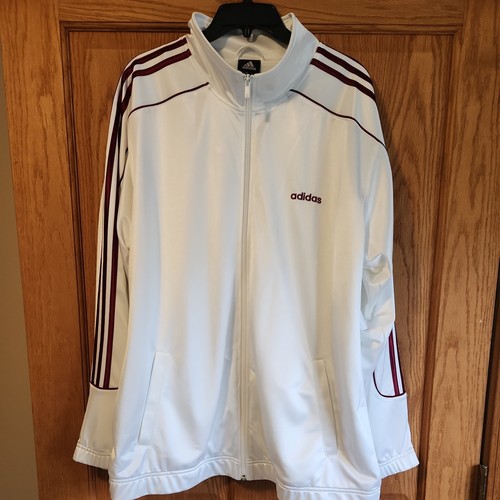 Adidas RN #88387 CA #40312 white/maroon ZipUp 3 Stripe Track Jacket ...