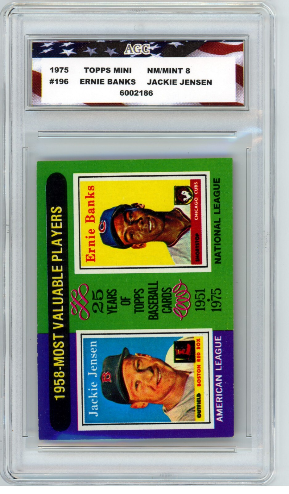 1975 Topps Mini #196 Ernie Banks Jackie Jensen AGC 8 NM/Mint Red Sox ...