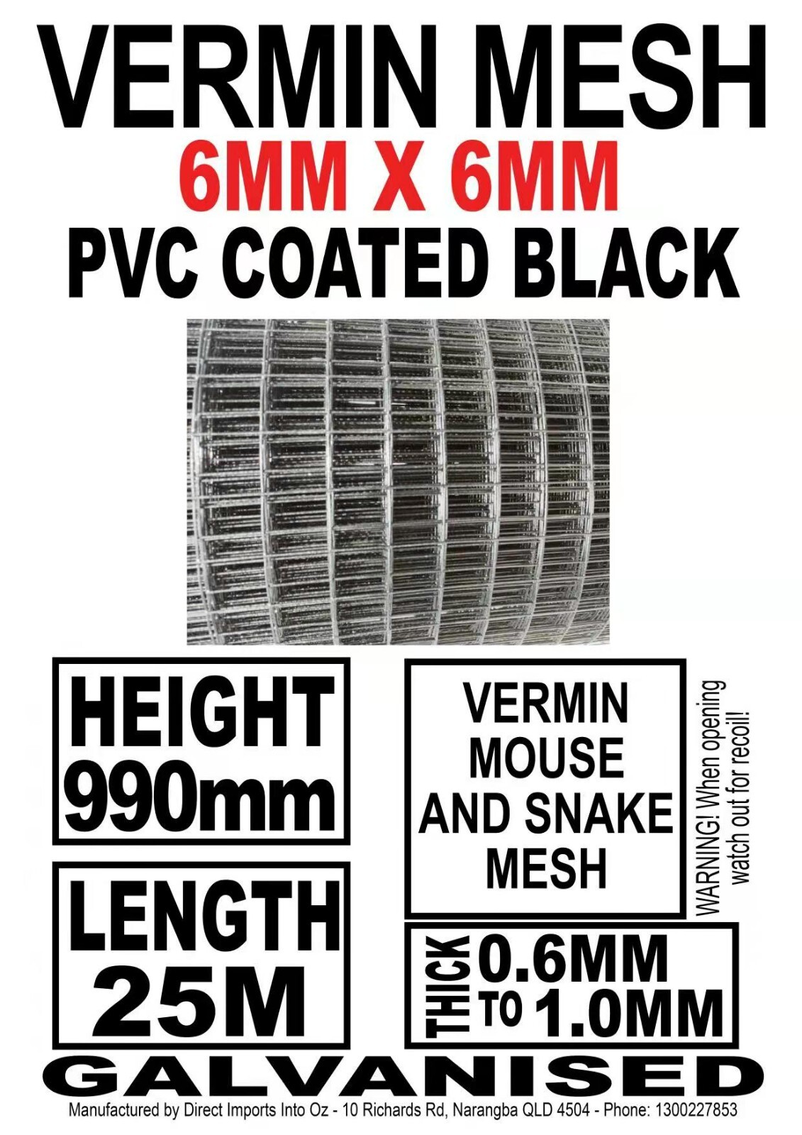 Vermin mesh 25m Roll 990mm w DEAL Black 6x6mm Welded Wire Mesh Mouse ...