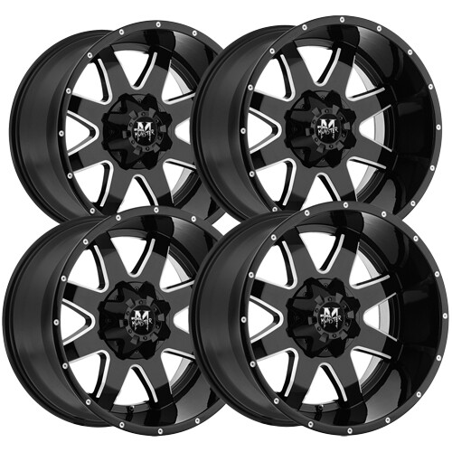 (4) Off-Road Monster M08 22x12 5x5"/5x5.5" -44 Black/Milled Wheels Rims ...