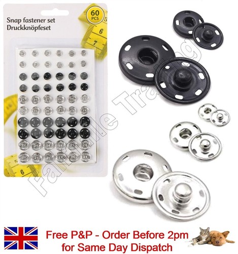 Black & Silver Metal Press Studs Snap Fasteners Fastening Clothing Sew ...
