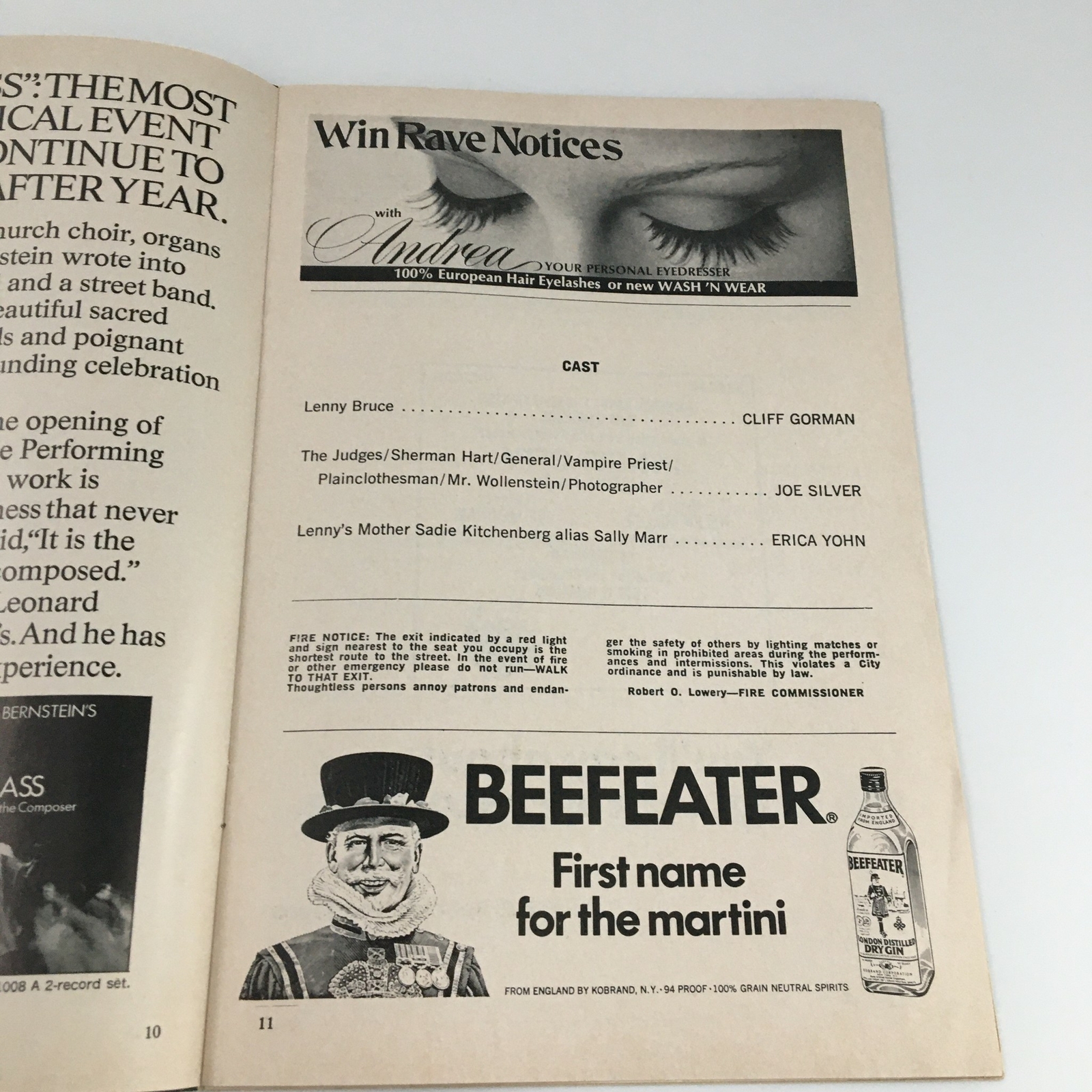 1971 Playbill Brooks Atkinson Theatre 'Lenny' Cliff Gorman and Erica ...