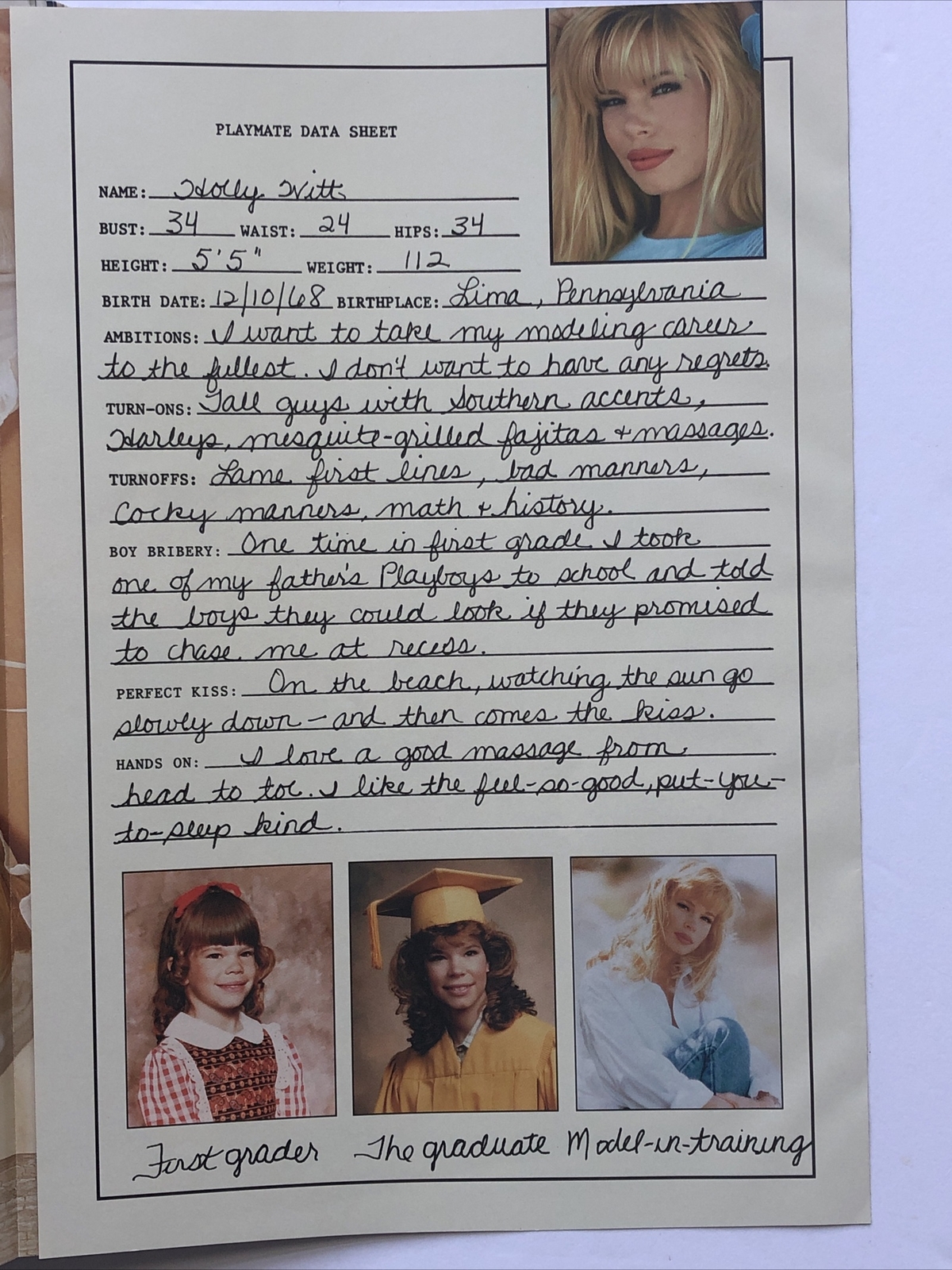 Autographed Playboy Playmate Holly Witt Centerfold November 1995 D | eBay