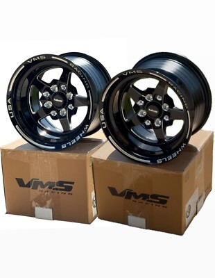 Set of Two VMS Racing Black V Star Drag Wheel Rim 13x9 4X100 4X114 ET0 ...