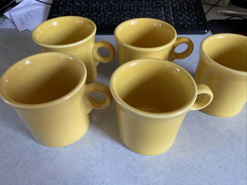 Fiesta Fiestaware Yellow Set of 5 HLC Coffee Mugs Cups O Ring Handles ...