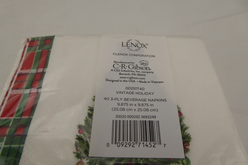New Lenox Paper Napkins Vintage Holiday Plaid 5"x5" | eBay