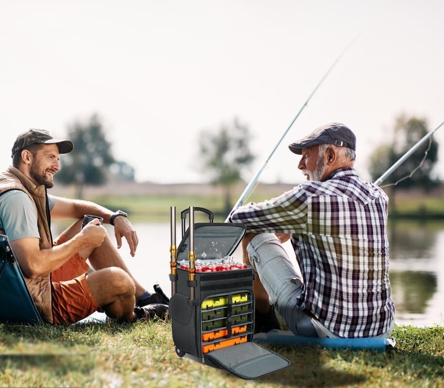 Rolling Tackle Box with Cooler, Large Fishing Bag with Wheels for 5 ...
