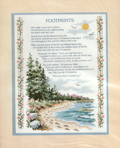 Dimensions Stamped Cross Stitch Kit - Religious FOOTPRINTS Poem - New ...