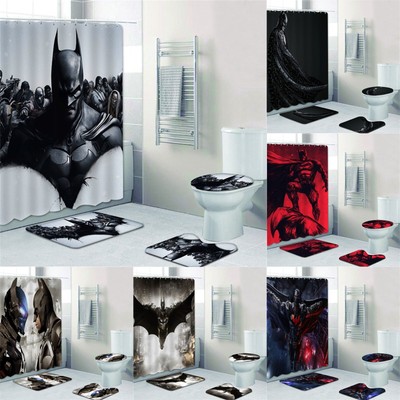 Batman 4PCS Bathroom Rugs Set Shower Curtain Bath Mats Non-Slip Toilet ...