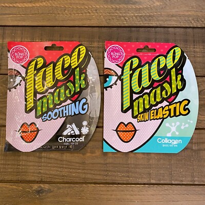 BLING POP Soothing Charcoal & Skin Elastic Collagen Sheet Masks Korean ...