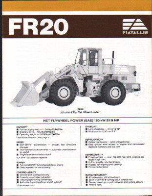 FIATALLIS "FR20" Wheel Loader Shovel Brochure Leaflet | eBay