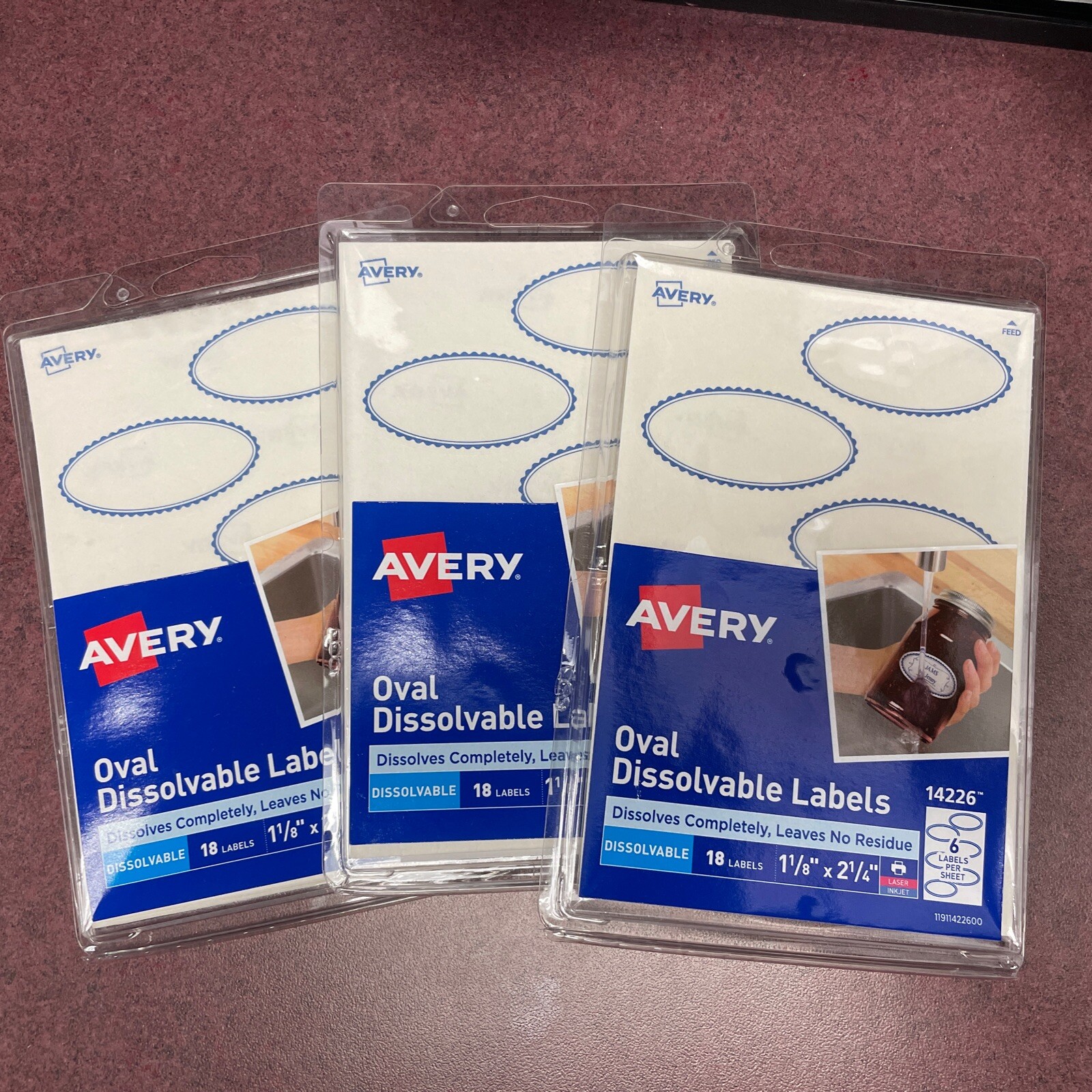 Three Packs Avery #14226 4x6 Dissolvable Oval Label, Pack of 18 Labels ...
