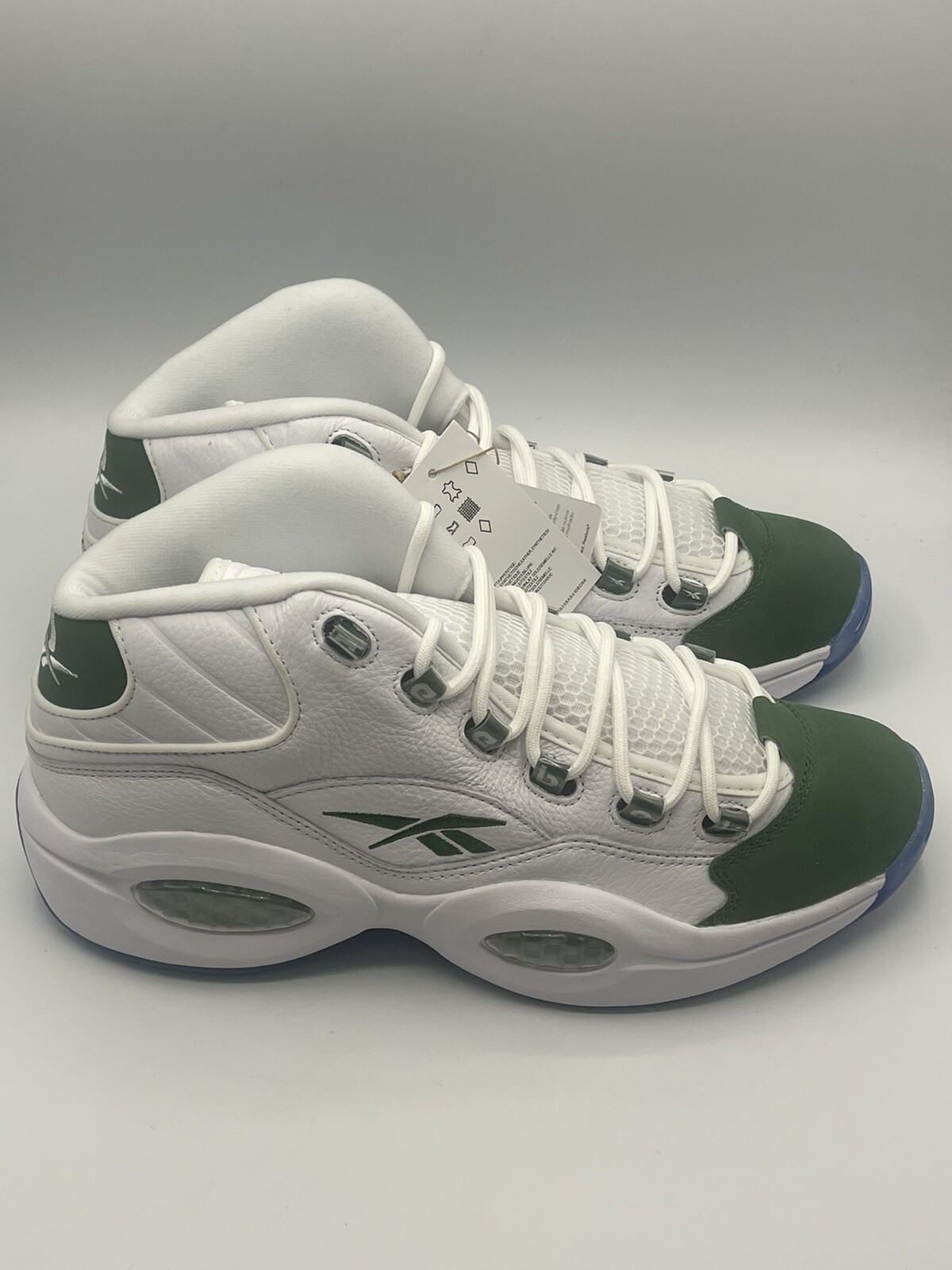 Mens Reebok QUESTION MID Shoes White Green Basketball Iverson Sneakers ...