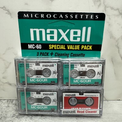 Maxwell Microcassettes 3 Pack Plus Cleaning Cassette MC-60 Value Pack ...