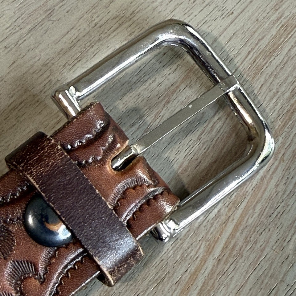 Mens Western Tooled Brown Leather Cowboy Belt Size 45 Made In USA ...