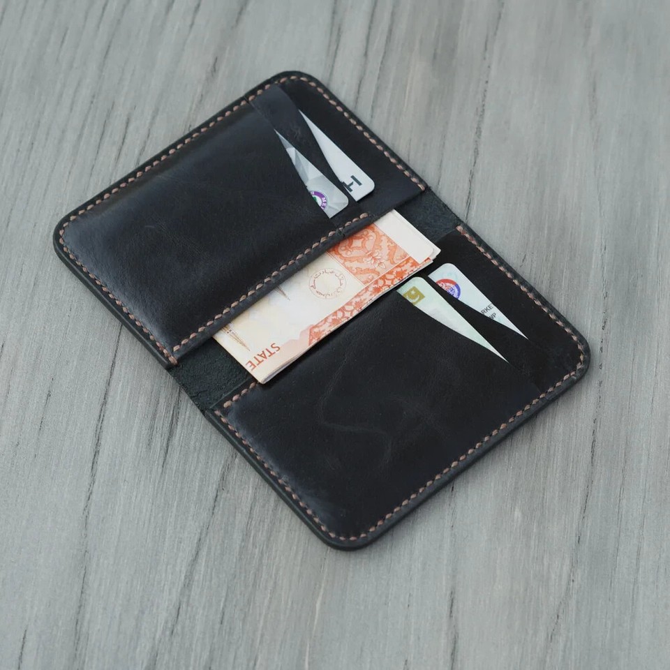 Genuine Handmade Full Grain Pure Leather Bifold Vertical Wallet for Men ...