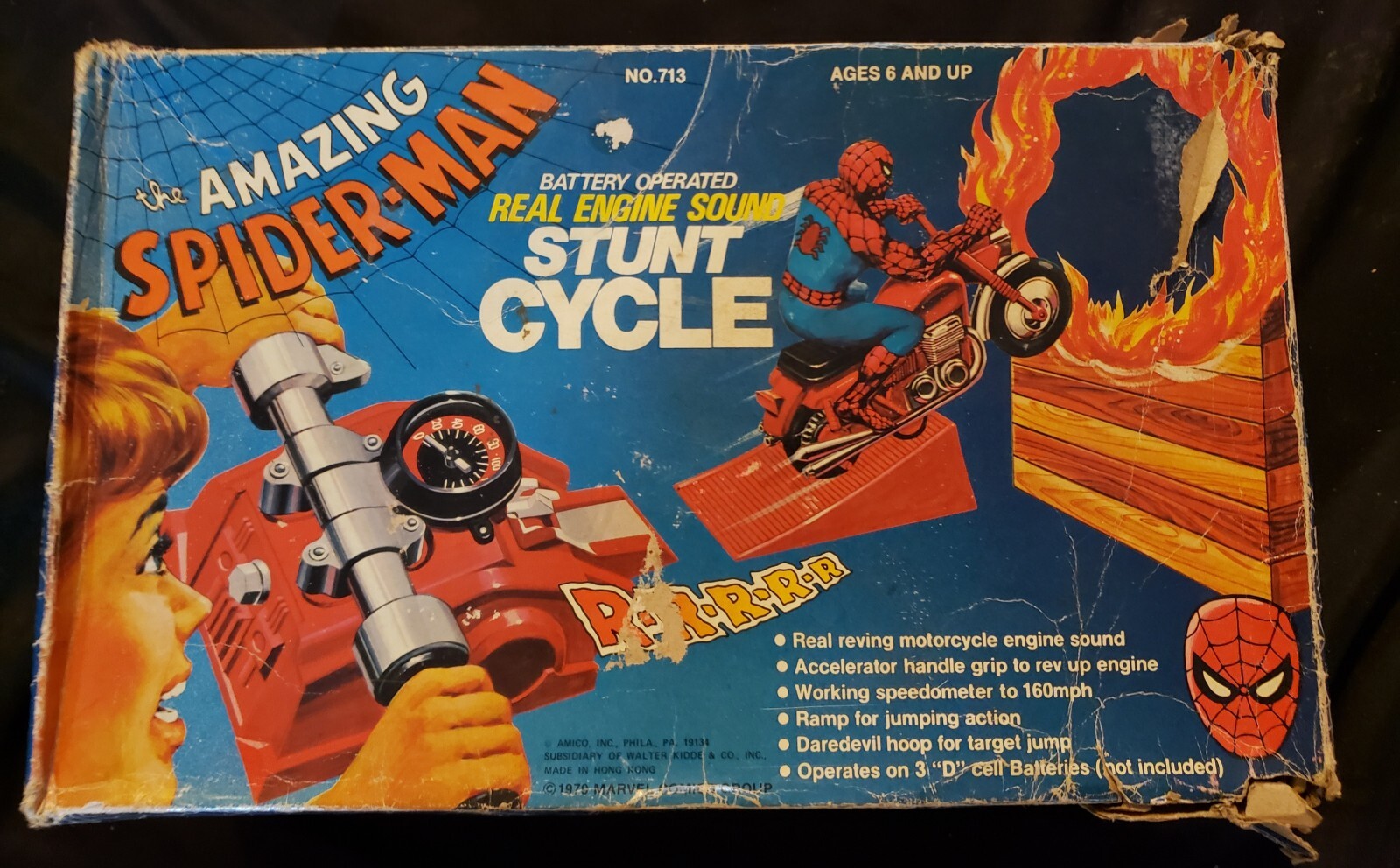 Spiderman Engine Sound Stunt Cycle Very Fine In Box! Amico 1979! VERY ...