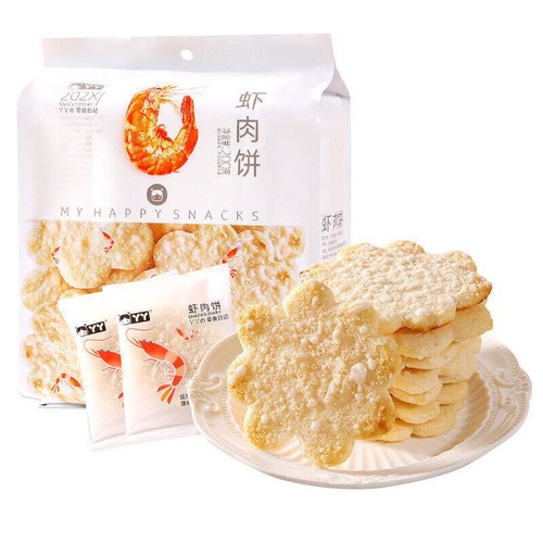 虾肉饼雪米饼休闲食品独立包装非油炸膨化饼干零食 Shrimp Patties Snow Rice Patties Snack Food ...