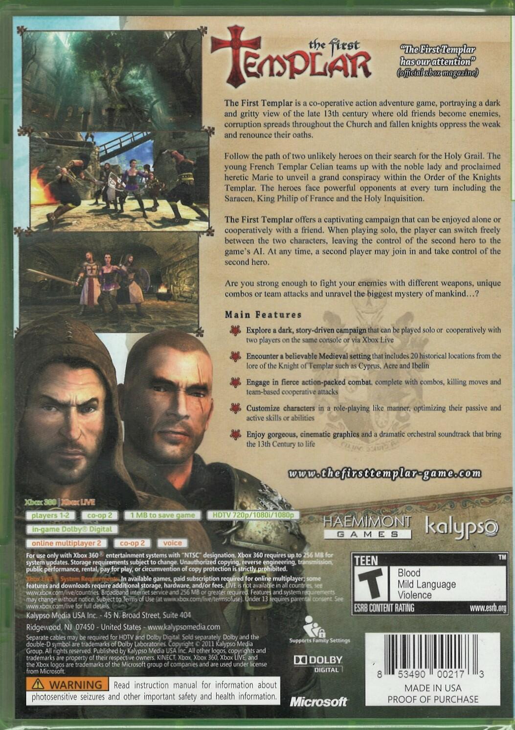 The First Templar Xbox 360 (Brand New Factory Sealed US Version) Xbox ...