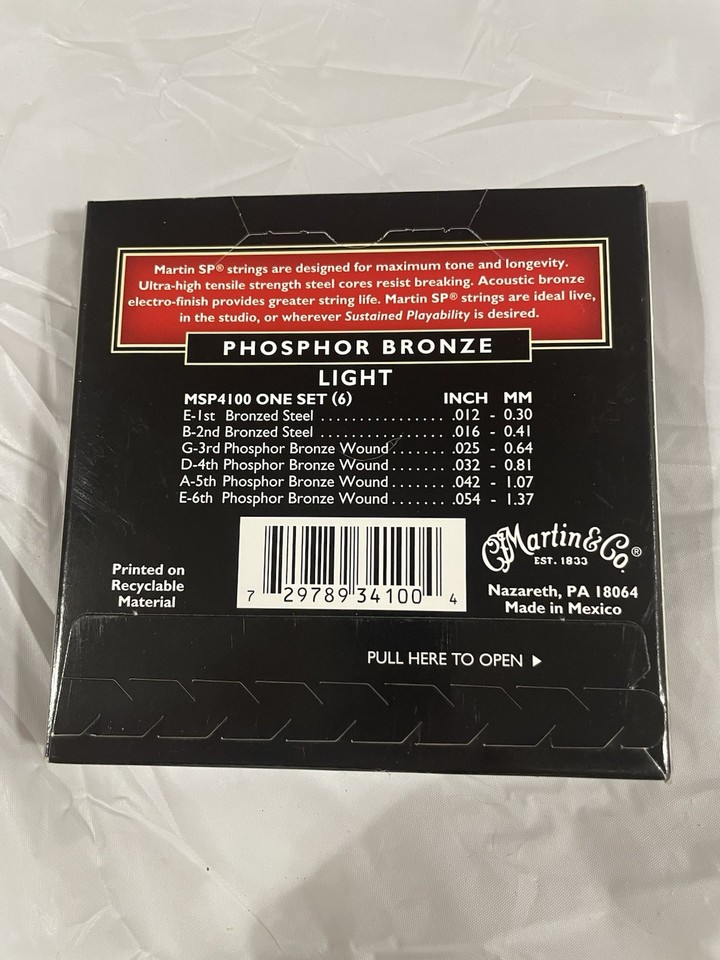 Martin MSP4100 Bronze Acoustic Guitar Strings, Light .012 - .054 NEW ...