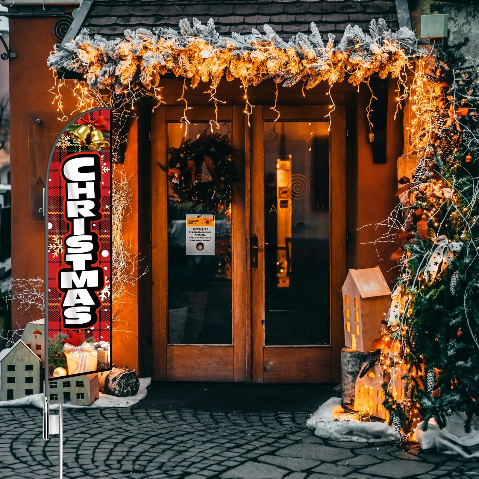 Christmas Feather Flag Banner - 11.5x2.5 Ft Merry Christmas Swooper ...