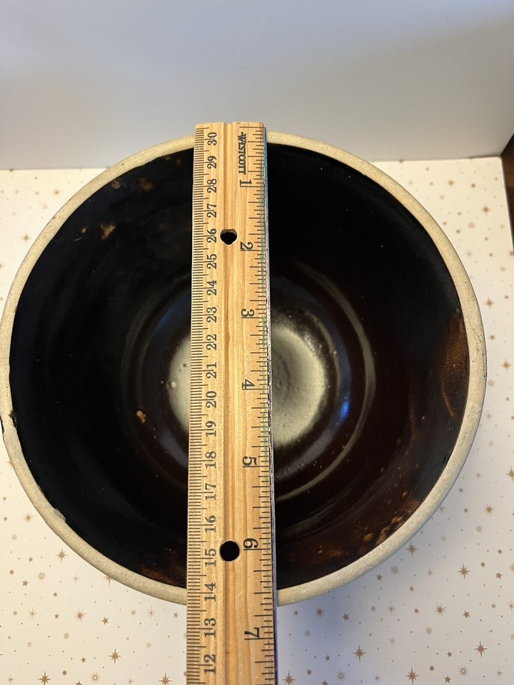 Vintage Lg. Primiive Brown Stoneware Crock Serving/ Mixing Bowl | eBay