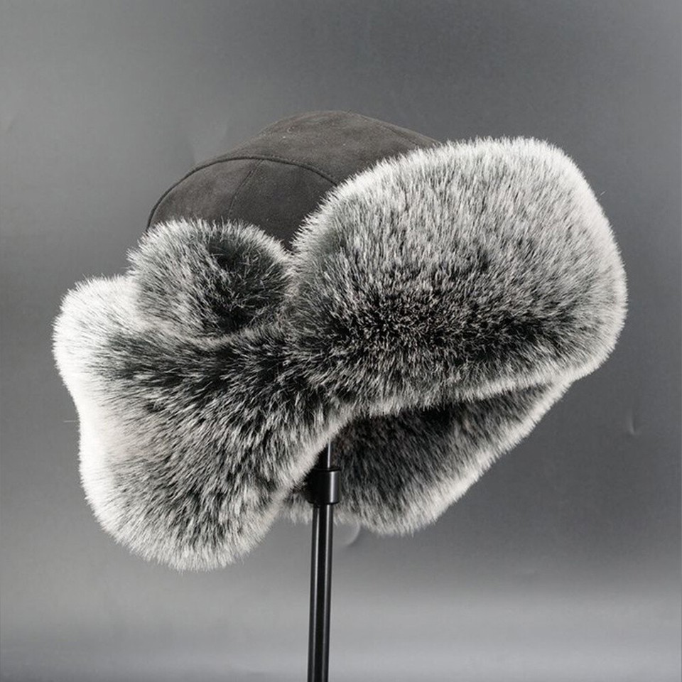 Trapper Russian Suede Hat Ushanka Cossack Faux Fur Men's Leather Winter ...