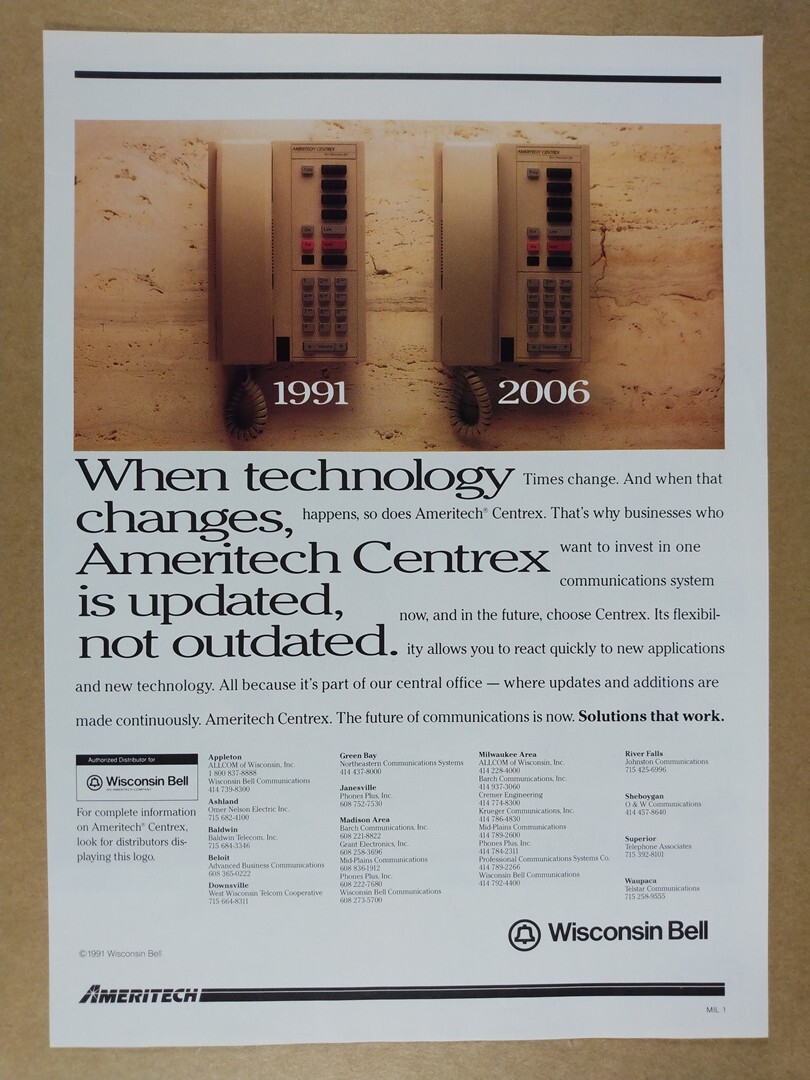 1991 Wisconsin Bell Ameritech Centrex vintage print Ad | eBay