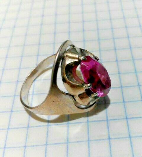 Soviet Vintage Silver Brand Star 875 Ring Gold Plated Pink Corundum ...