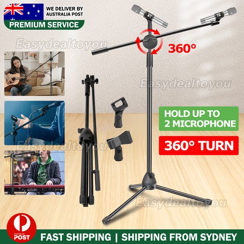 Professional Dual Microphone Stand Telescopic Boom Adjustable Mic ...