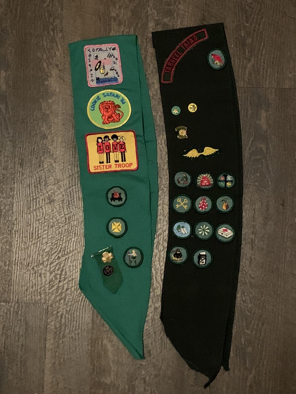 1980s Junior Girl Scout Sashes with Merritt Badges and Pins Tarheel ...