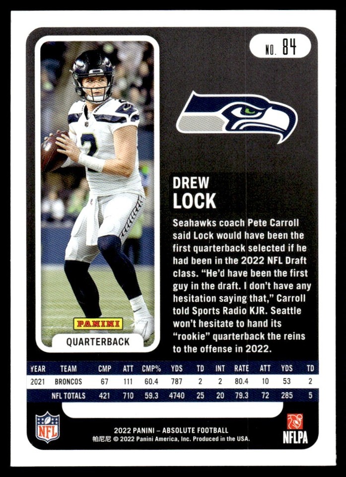 2022 PANINI ABSOLUTE DREW LOCK SEATTLE SEAHAWKS #84 | eBay