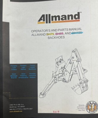 OPERATOR AND PARTS MANUAL FOR ALLMAND BH75, BH85, BH100 BACKHOE | eBay
