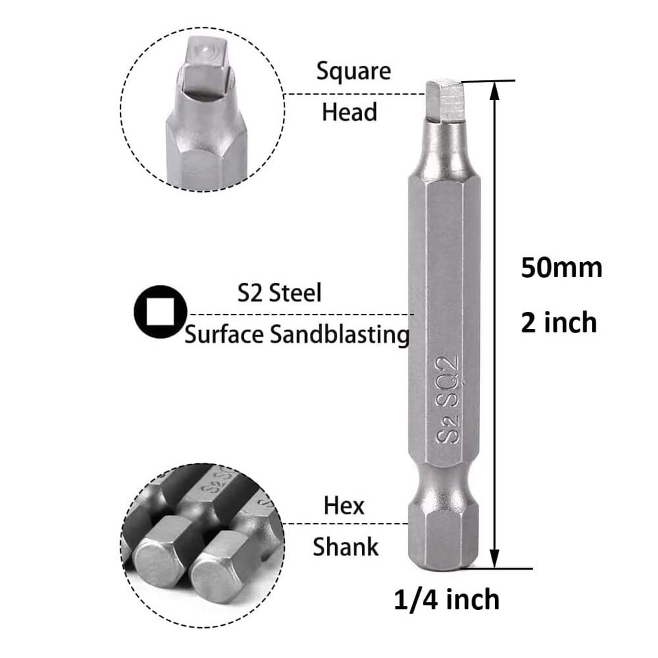 Eyech 3 Sets 3pcs Magnetic Square Head Bits Square Screw Drive Bit Set ...